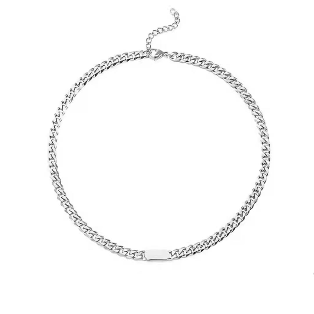 GRIFFIN – 7mm Cuban Chain Necklace with Center Plate | Re-Forge